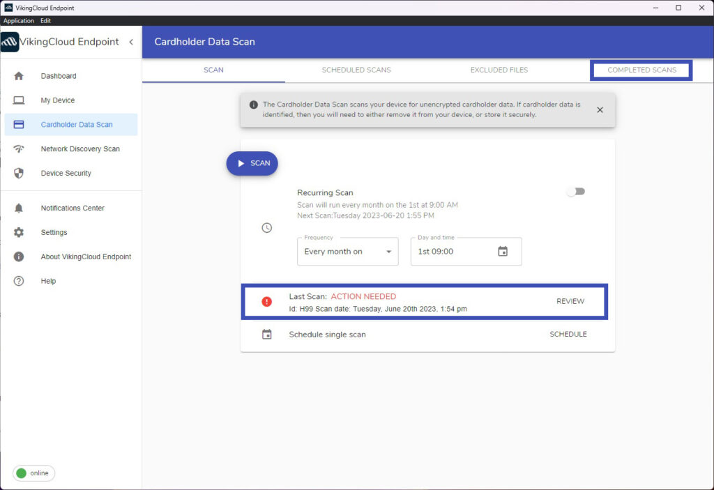 Scan for cardholder data - VikingCloud Protect
